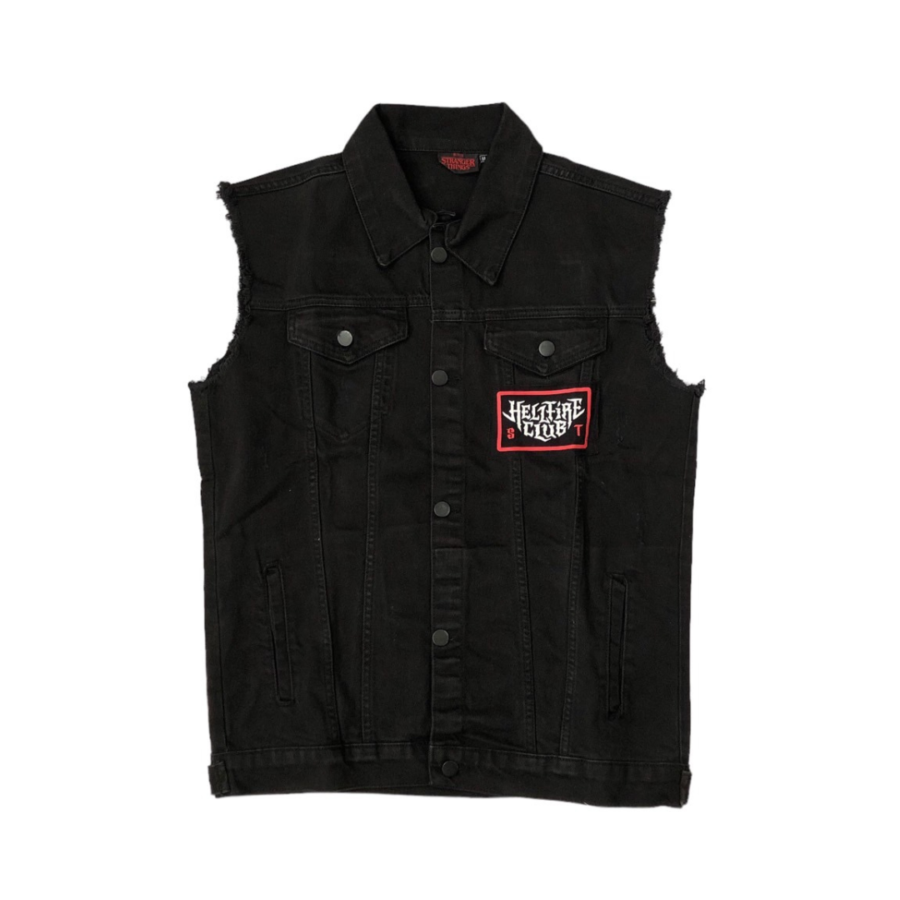STRANGER THINGS Denim Sleeveless Jacket: Hellfire Club – AREA-23