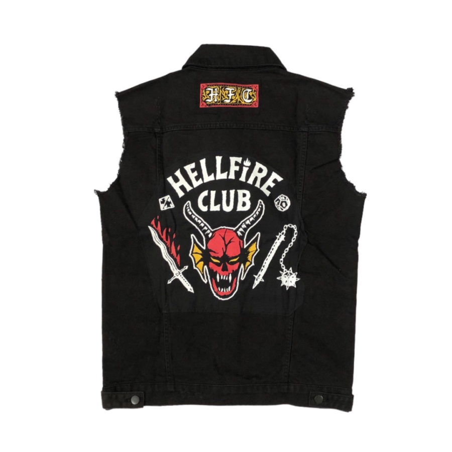 STRANGER THINGS Denim Sleeveless Jacket: Hellfire Club – AREA-23
